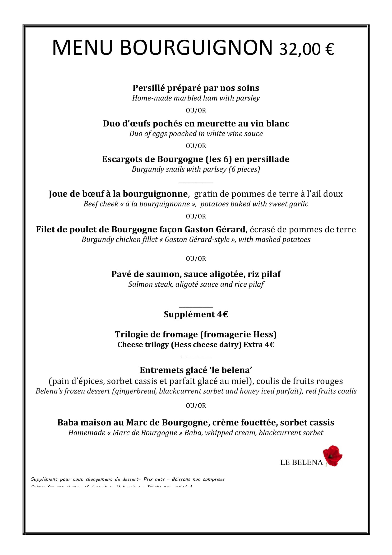 Découvrez les menus du restaurant › Le Béléna à Beaune